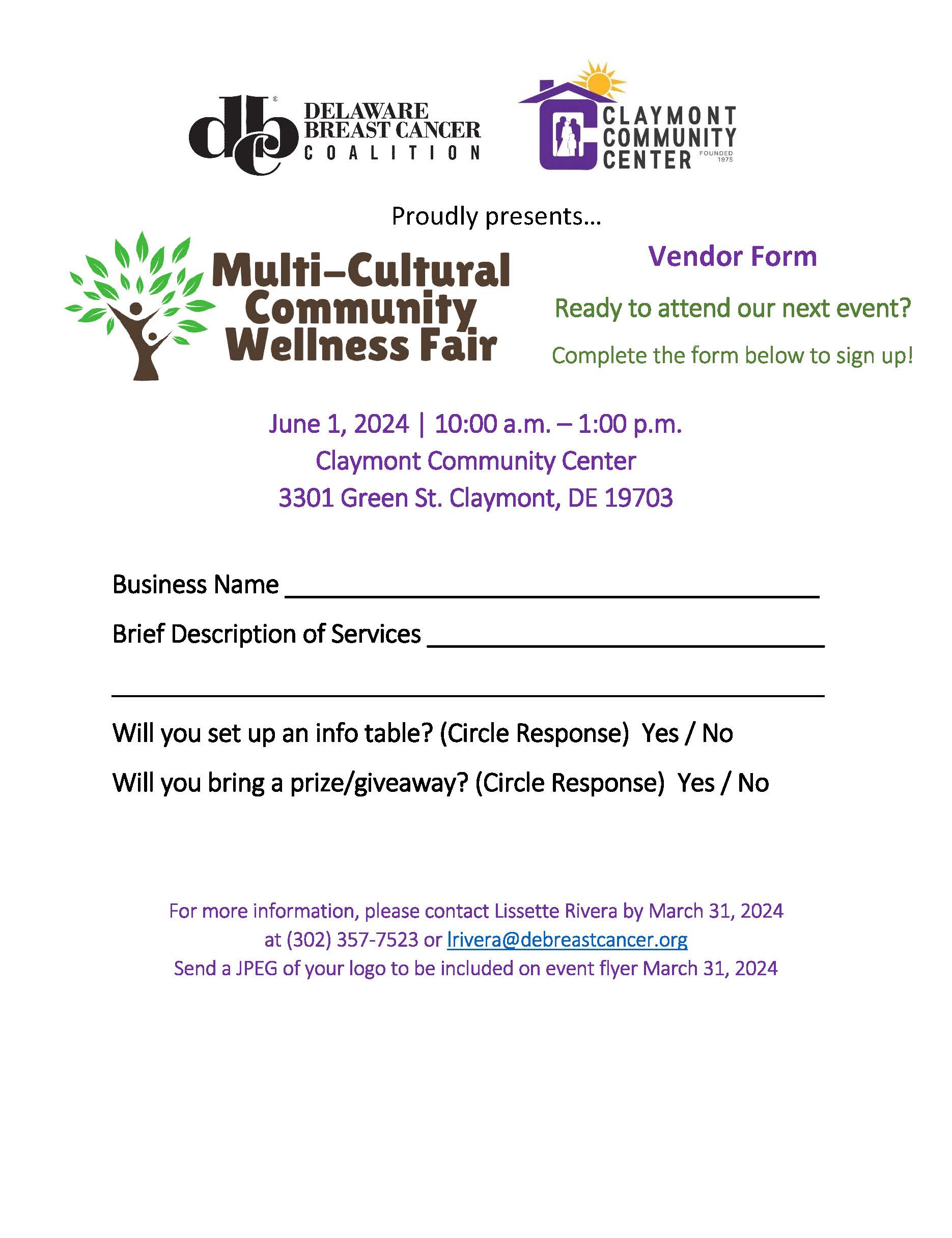 MCC: Multi Cultural Community Wellness Fair Vendor Form – Delaware ...